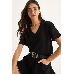 Komfort Fit V-Ausschnitt Kammgarn Baumwoll-T-Shirt