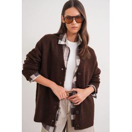 Knopf-V-Ausschnitt Rippstrick-Cardigan
