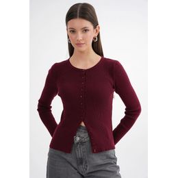 Knopfbetonter Slim Fit Rippstrick-Cardigan