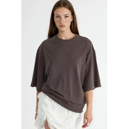 Oversized gerippte Cropped-Bluse mit Rundhalsausschnitt