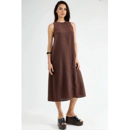 Leinen-Optik &auml;rmelloses Kleid mit Rundhalsausschnitt in Midi-L&auml;nge