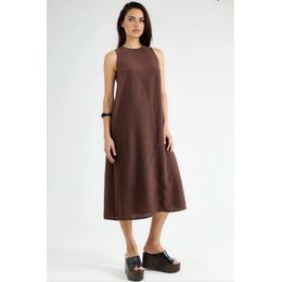 Leinen-Optik &auml;rmelloses Kleid mit Rundhalsausschnitt in Midi-L&auml;nge