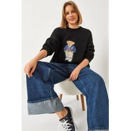 Bestickter Oversized Rundhalsausschnitt-Pullover