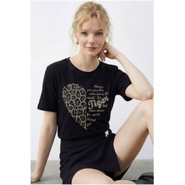 Rundhalsshirt mit Pailletten-Textdruck