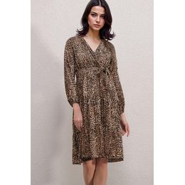 Leopardenmuster Midi-Kleid mit Schleife