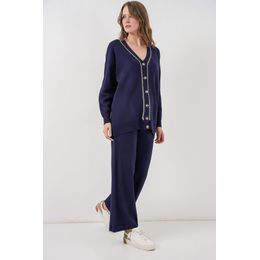 V-Ausschnitt Cardigan und Weit geschnittene Hose Set