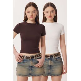 Slim Fit Rundhals-Crop-Top 2er-Pack T-Shirt