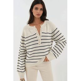 Knopf Detail Streifen Lockere Passform Pullover