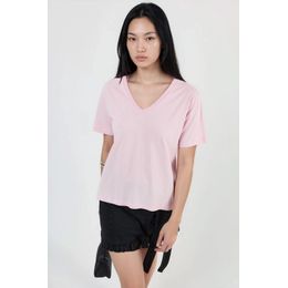 V-Ausschnitt Unifarben Strick-T-Shirt