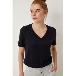 V-Ausschnitt Kurzarm Einfarbig T-Shirt