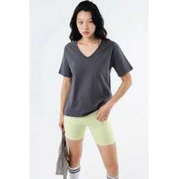 V-Ausschnitt Unifarben Strick-T-Shirt