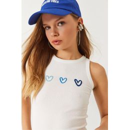 Besticktes Crop-Top mit Rippdetails