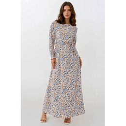 Bl&uuml;hendes Maxi-Kleid mit Rundhalsausschnitt und G&uuml;rtel