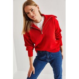 Rei&szlig;verschluss-Kragen Strickpullover