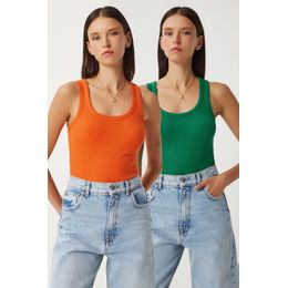 Fitted U-Hals Gestricktes 2er-Pack Tanktop