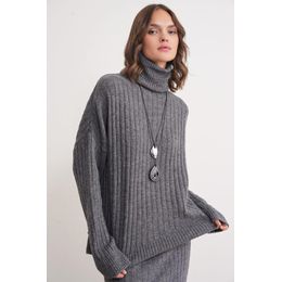 Oversize Rippstrick Rollkragenpullover