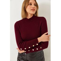 Strickpullover mit Stehkragen und Knopfmanschetten