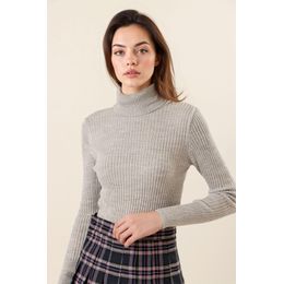 Strickpullover mit Struktur und hochgeschlossenem Kragen