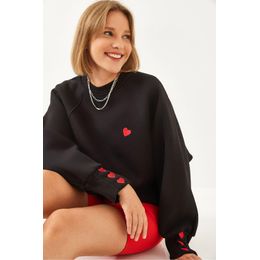 Bestickter Rundhalsausschnitt Langarm-Sweatshirt