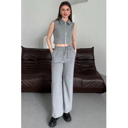 &Auml;rmellose Rei&szlig;verschluss-Weste & Weite Hose Zwei-Teile Set