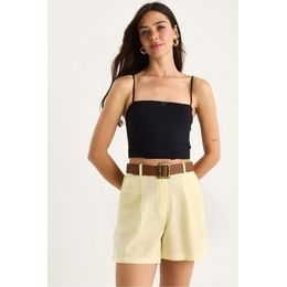 Leinenmischung Entspannt Geschnittene Weite Shorts mit Taschen