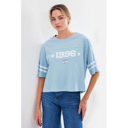 &Uuml;bergro&szlig;es Crew-Neck Crop-T-Shirt mit Motto-Print