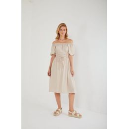 Off-Shoulder Puff&auml;rmel-Midikleid mit Schn&uuml;rung in der Taille