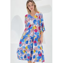 Mustered V-Ausschnitt Midikleid mit kurzen &Auml;rmeln