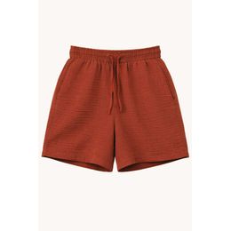 Hochtaillierte Strukturierte Baumwollshorts