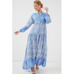 Gemustertes V-Ausschnitt Maxikleid