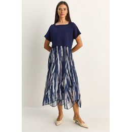 Abstraktes Druck Boot-Hals Midi Kleid