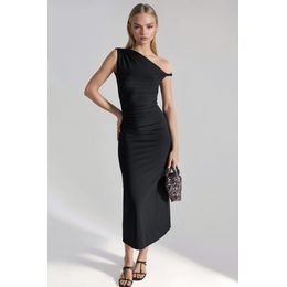 Asymmetrischer Kragen Bodycon Midi Kleid