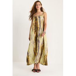 Bedrucktes Maxi-Kleid mit quadratischem Kragen und Schlitz