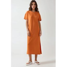 Entspannt geschnittenes Midikleid mit Rundhalsausschnitt