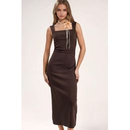 Eckiger Kragen Bodycon Midikleid mit Schlitz