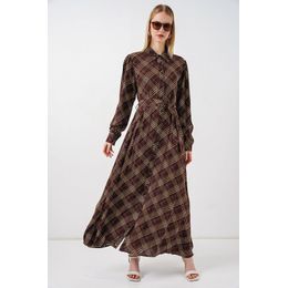 Kariertes Midi-Shirtkleid mit Knopfverschluss