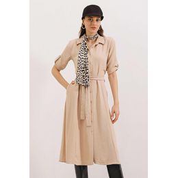 Strukturiertes Midikleid mit Schleife