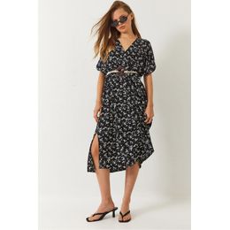 Strukturiertes V-Ausschnitt-Midikleid mit G&uuml;rtel