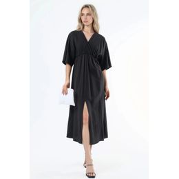 V-Ausschnitt Midikleid mit Wickeloptik und drei Viertel&auml;rmeln