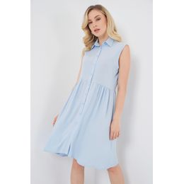 &Auml;rmelloses Midi-Kleid mit Knopfleiste und Hemdkragen