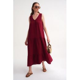 &Auml;rmelloses V-Ausschnitt Musselin-Midikleid mit Taschen