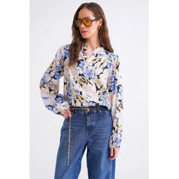 Bluse mit floralem Druck und langen &Auml;rmeln im Mandarin-Kragen-Stil