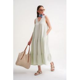 &Auml;rmelloses V-Ausschnitt Musselin-Midikleid mit Taschen