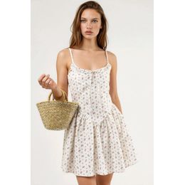 Blumen U-Ausschnitt Mini Kleid mit Bindungsdetail