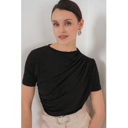 Bluse mit taillierter Passform und R&uuml;schendetail mit Rundhalsausschnitt