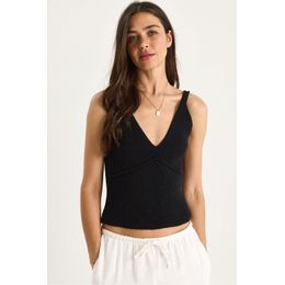 Eingeschnittenes V-Ausschnitt Rippstrick Cropped Top
