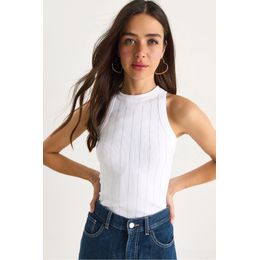 Gestreiftes Rippstrick-Crewneck-Crop-Top