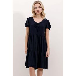 V-Ausschnitt R&uuml;schenshirt Minikleid mit Schleife