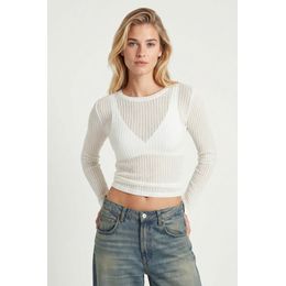 Rippstrick Crew-Neck Langarm Cropped Top