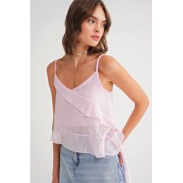 R&uuml;schentexturiertes V-Ausschnitt Crop-Top